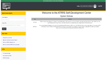 Screenshot of the ATRRS Self-Development Center homepage. The layout ...