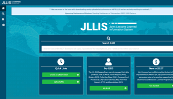 Screenshot of the Joint Lessons Learned Information System (JLLIS ...